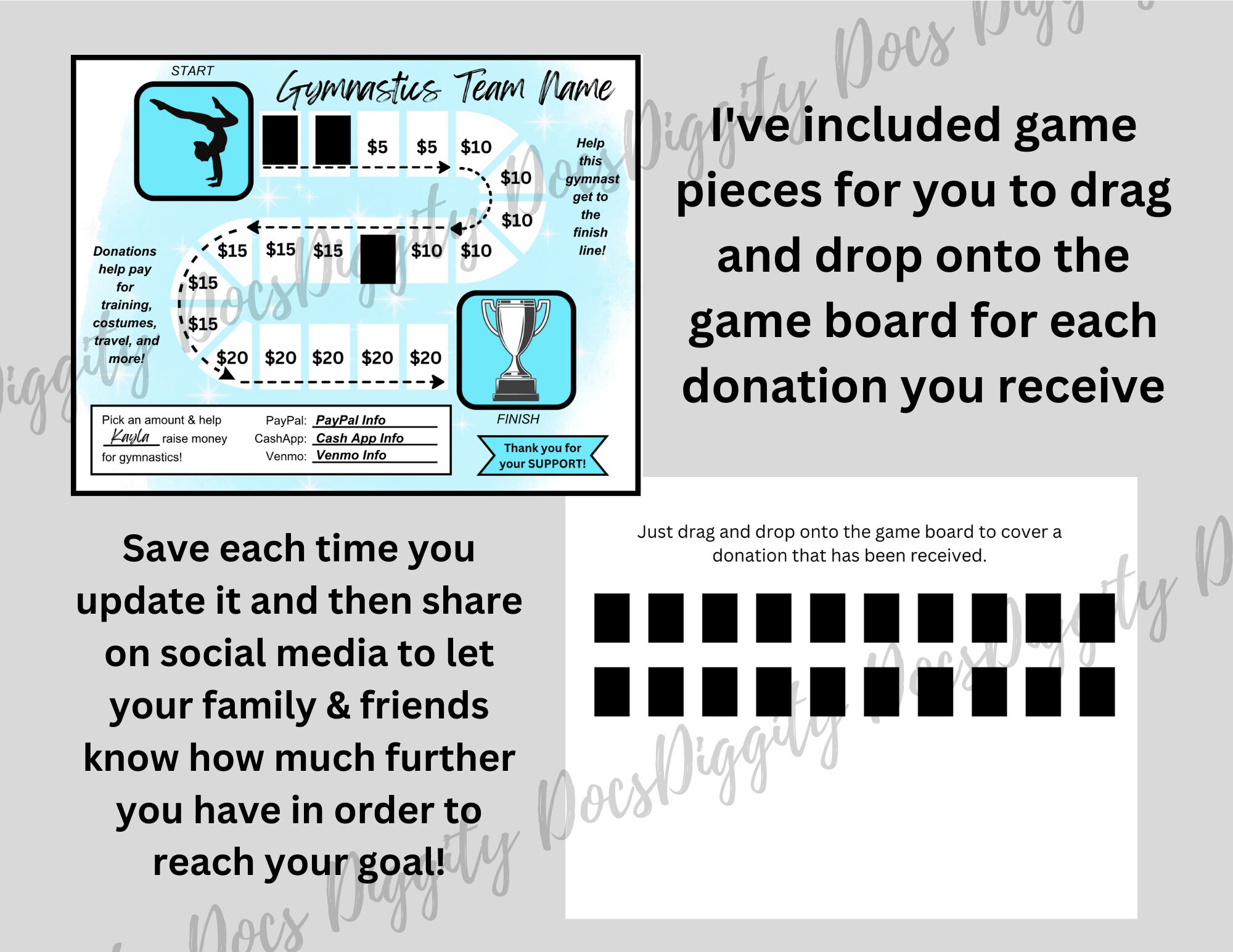 UNIQUE GYMNASTICS Fill in Fundraiser Game Board Editable - Etsy