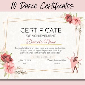 DANCE AWARD EDITABLE Certificates Bundle End of Year - Etsy