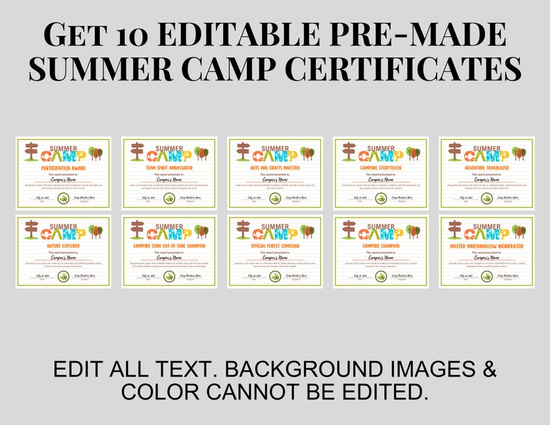 Editable Summer Camp Certificates Personalize and Celebrate Camp ...
