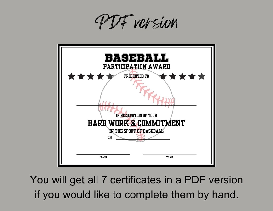 Baseball EDITABLE Certificates Baseball Awards End of Year - Etsy