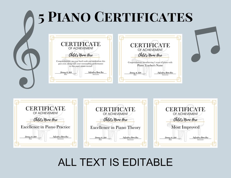 EDITABLE PIANO RECITAL Certificates | Piano Awards | Piano Theory ...