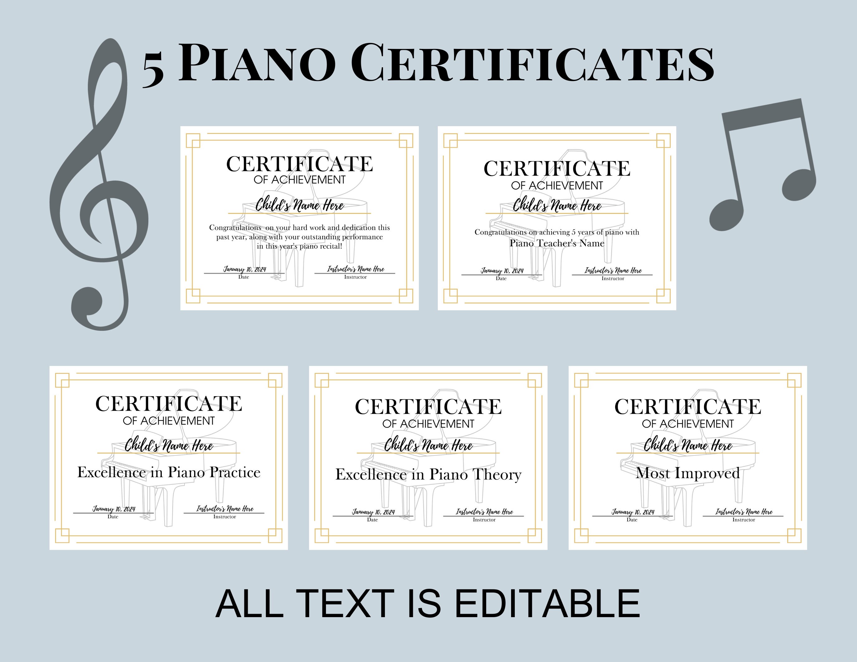 EDITABLE PIANO RECITAL Certificates | Piano Awards | Piano Theory ...