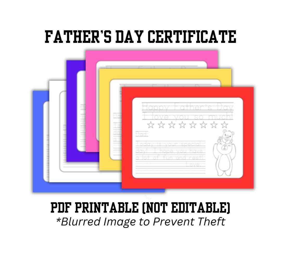 Father's Day Certificate PDF Printable - Print & Fill Out. Perfect Gift ...