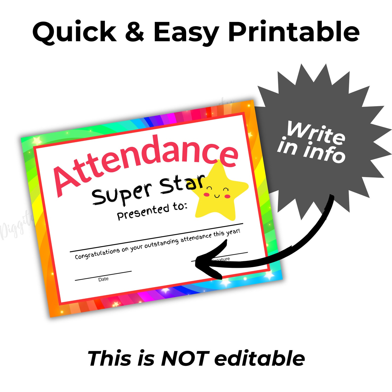 Attendance Certificate Super Star Attendance Printable PDF School ...