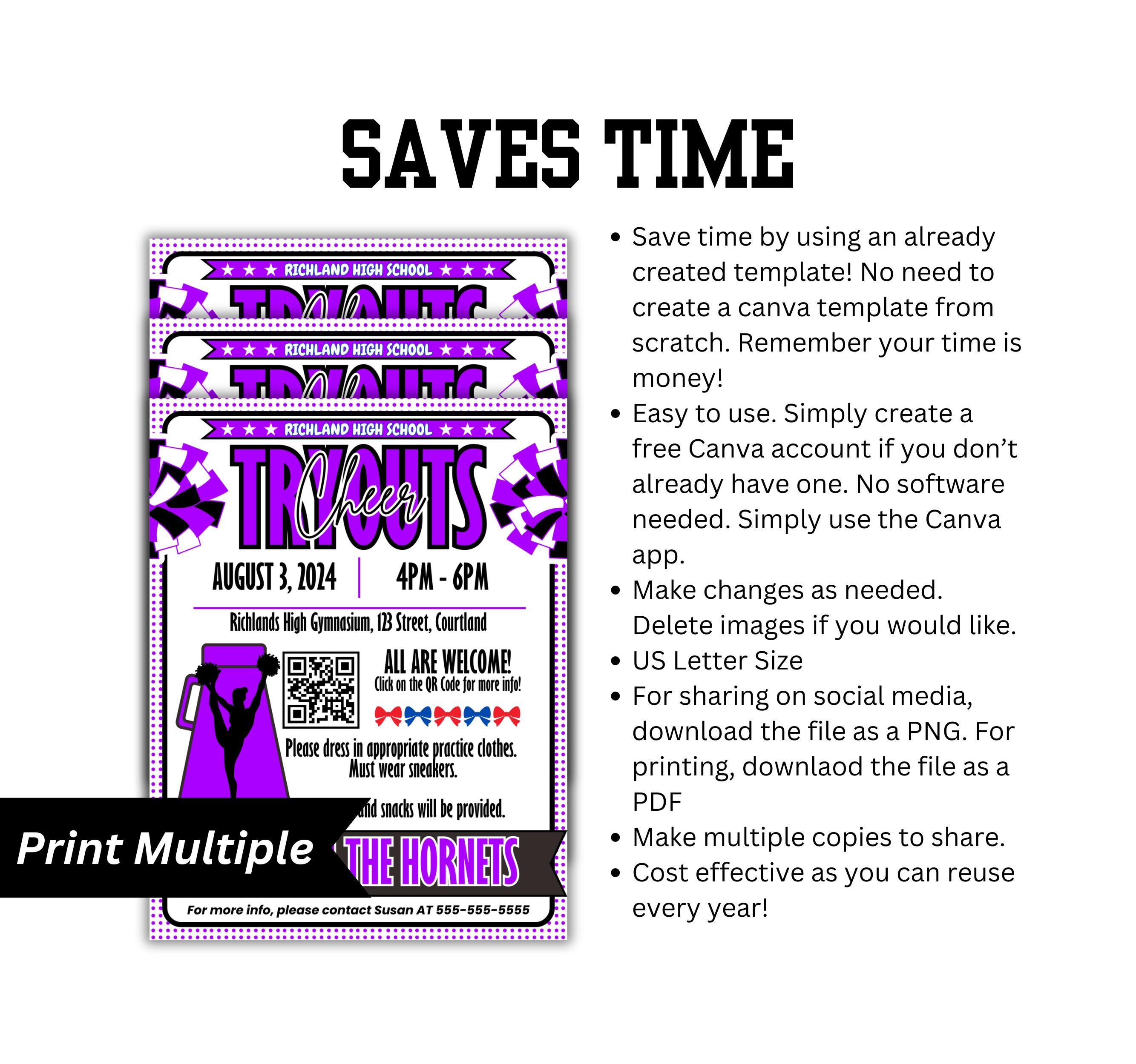 EDITABLE CHEER TRYOUT Flyer for High School or Competitive Cheer, Fully ...
