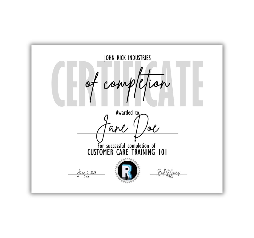 CERTIFICATE of COMPLETION Professional Template | Customizable Training ...