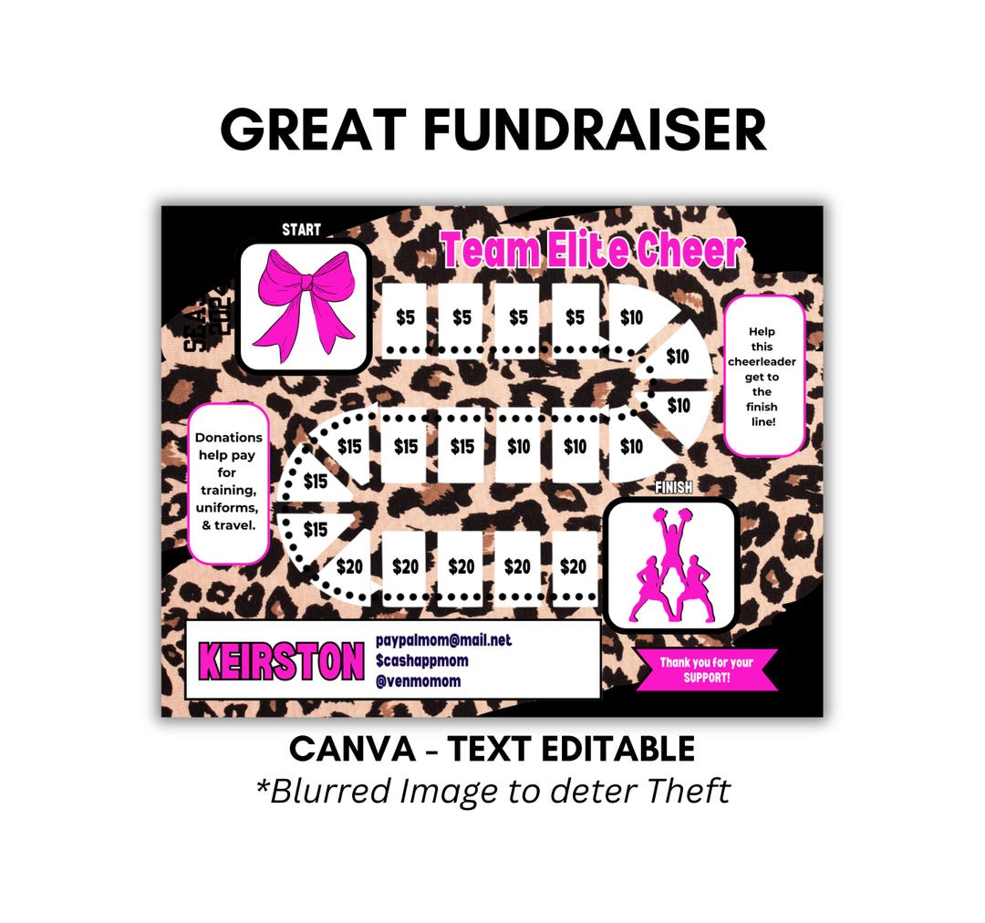 UNIQUE CHEER Fundraiser Fill the Game Board | Editable Gold CHEER ...
