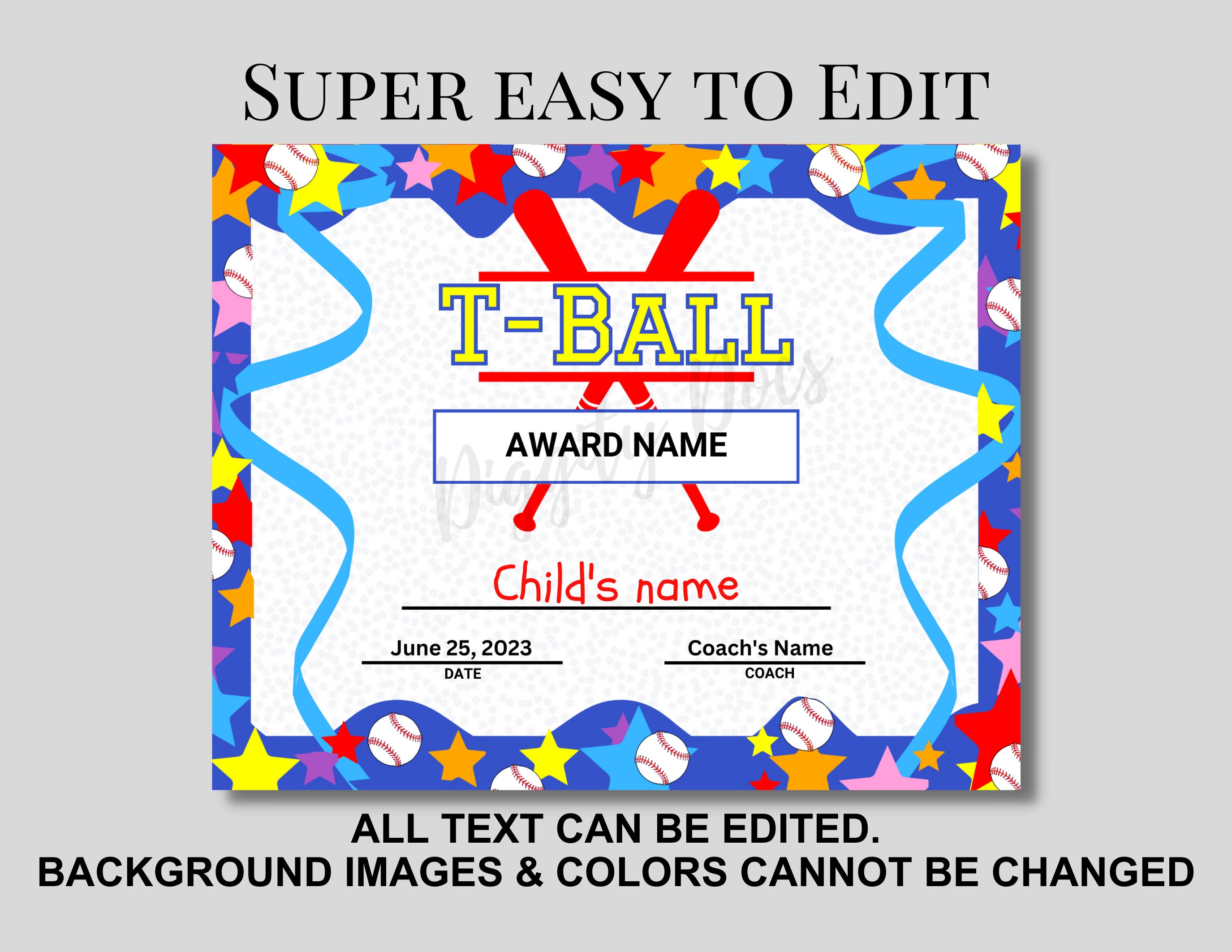 Editable T-ball Certificate Awards | Personalize & Celebrate Teeball ...