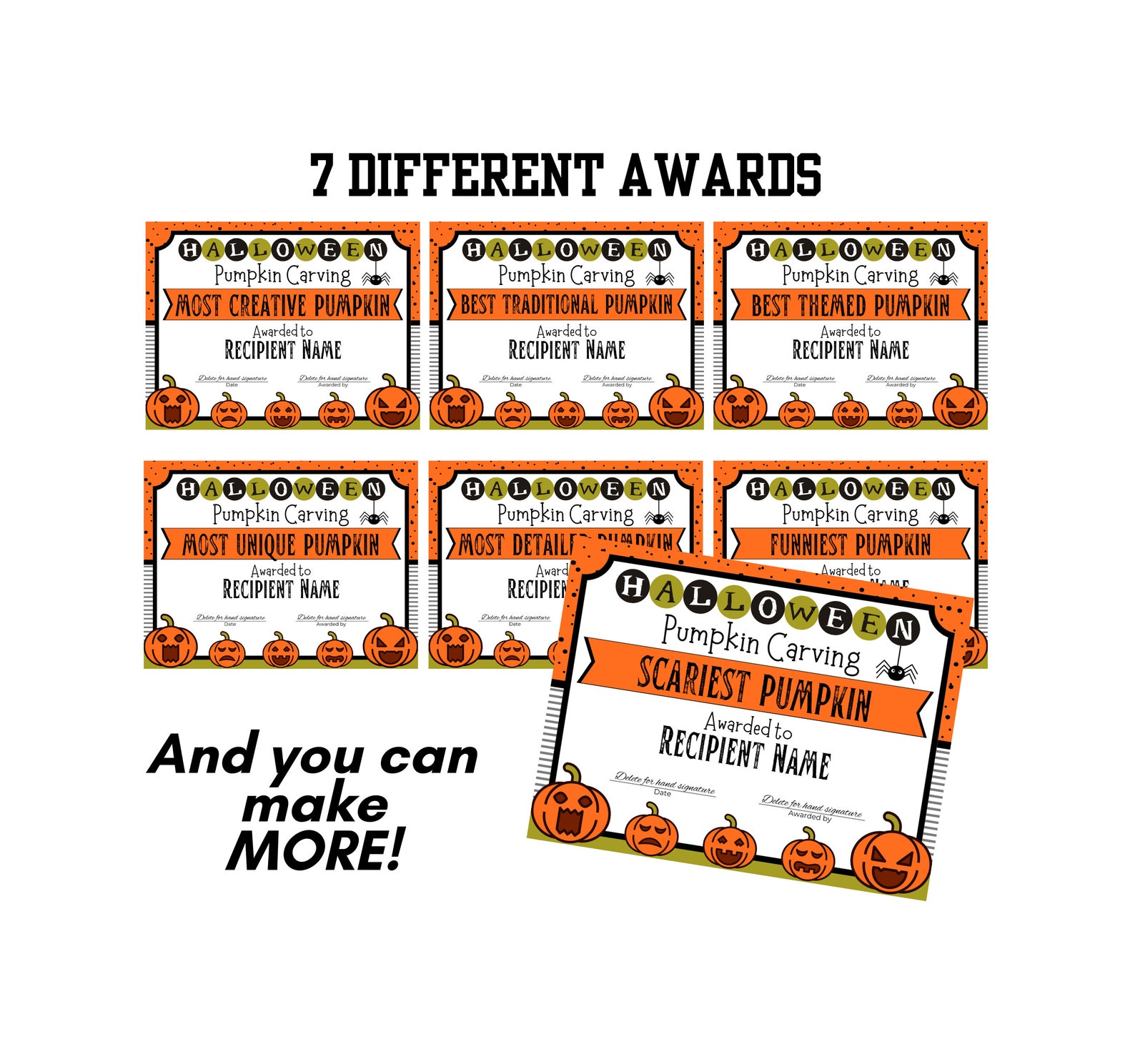 Halloween PUMPKIN CARVING Award Certificates - Fully Editable, Fun ...