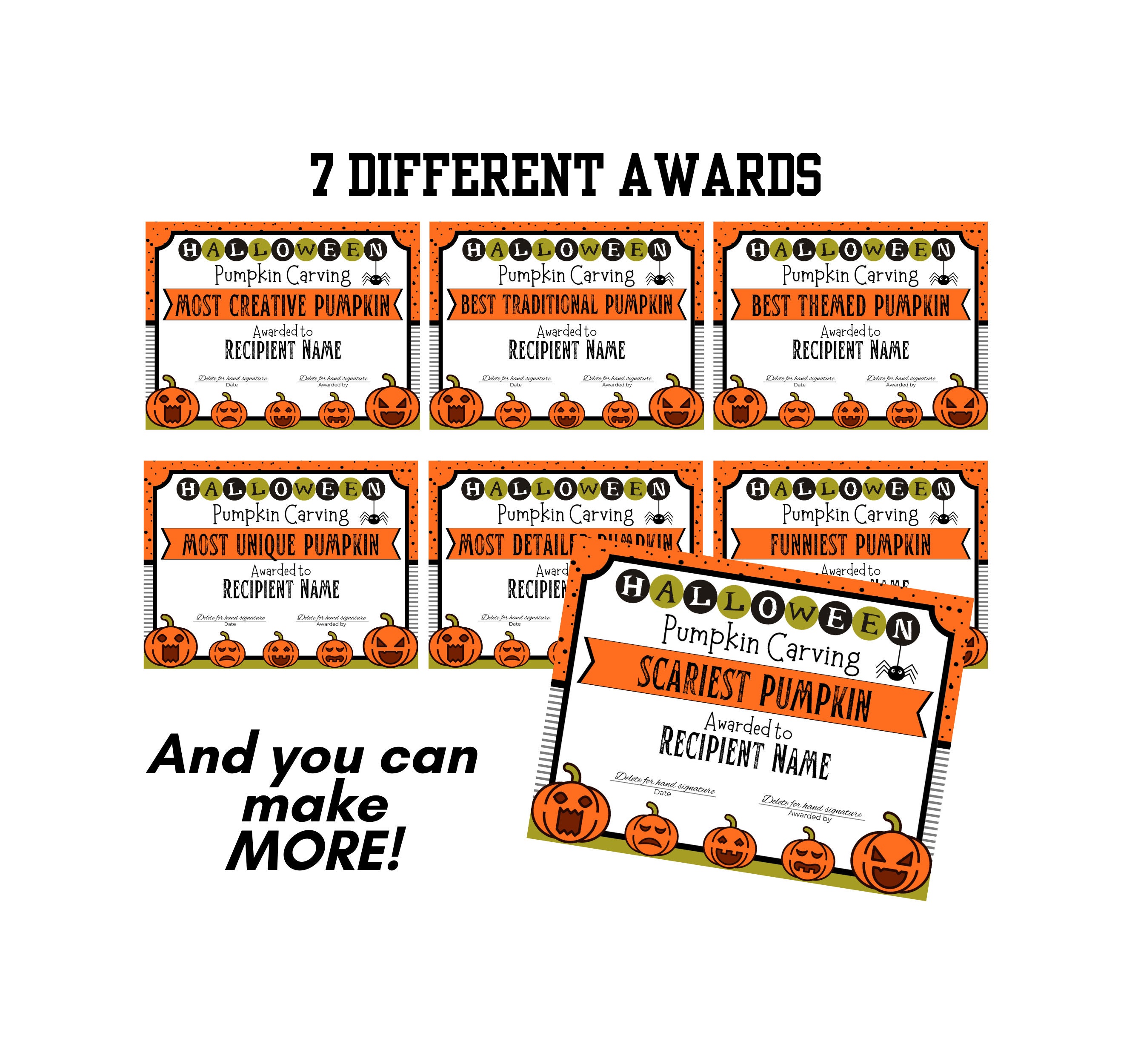 Halloween PUMPKIN CARVING Award Certificates - Fully Editable, Fun ...