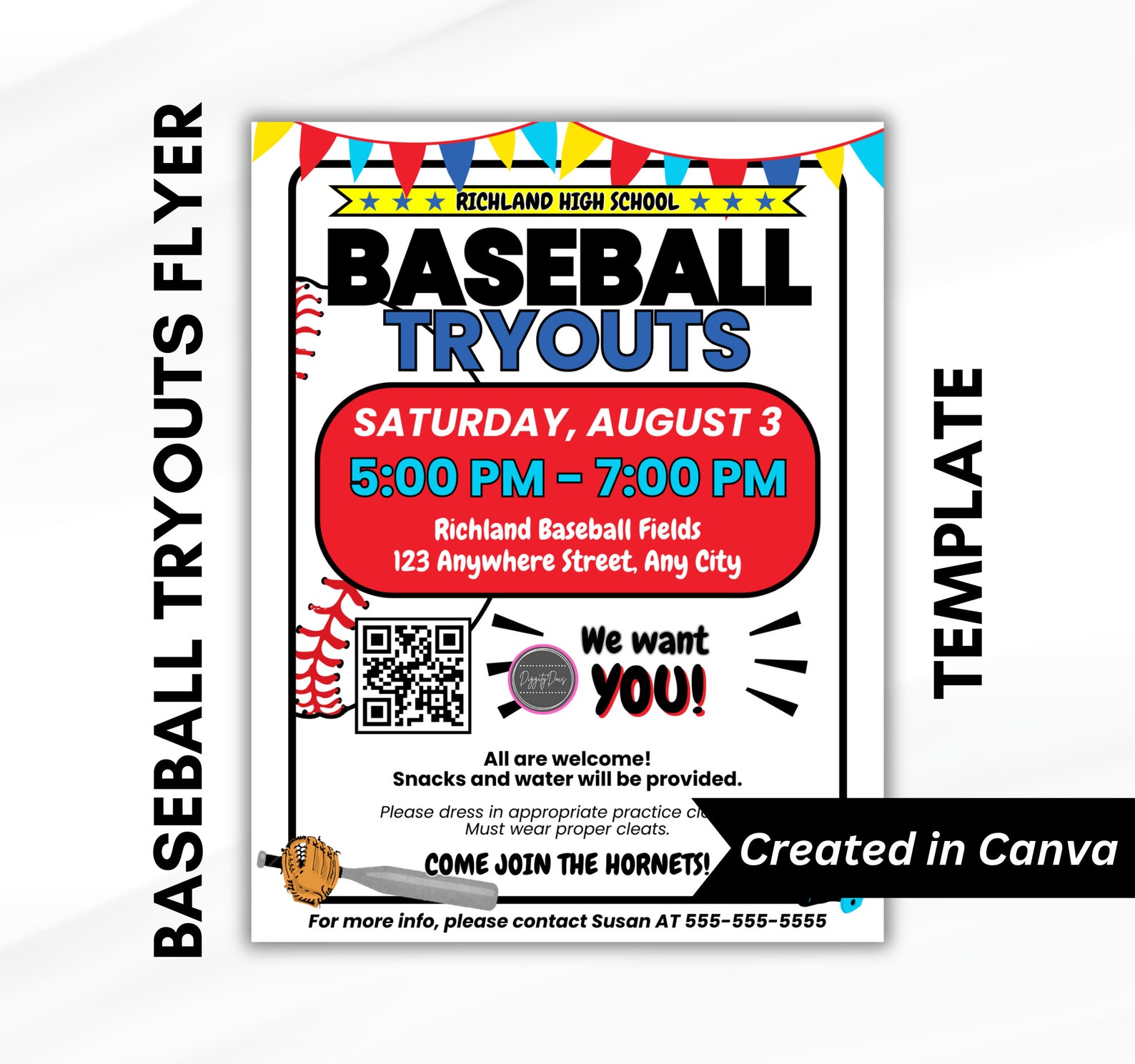 BASEBALL TRYOUTS Flyer, Fully Editable, High School Team Tryouts, AAU ...