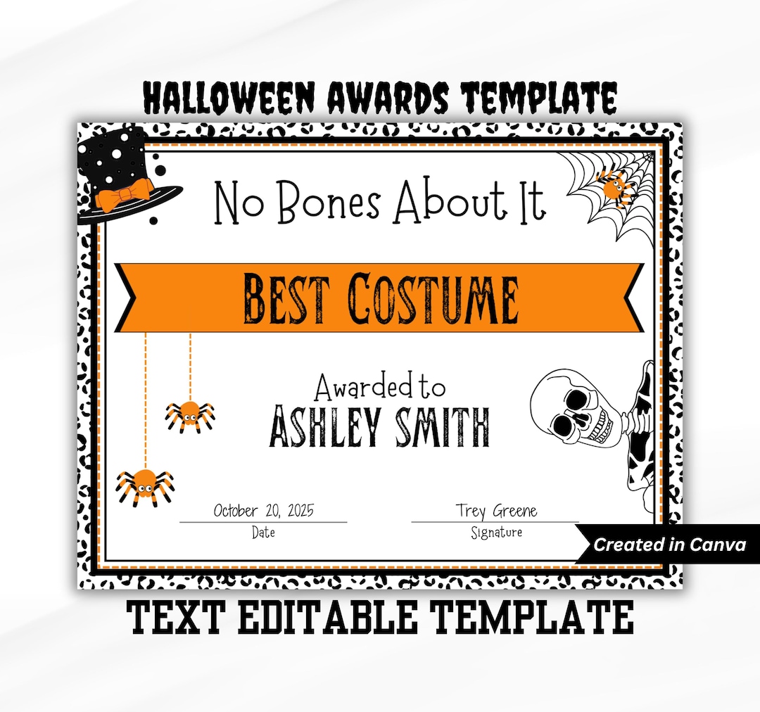 HALLOWEEN COSTUME AWARD Certificates - Best Costume, Scariest, Most ...