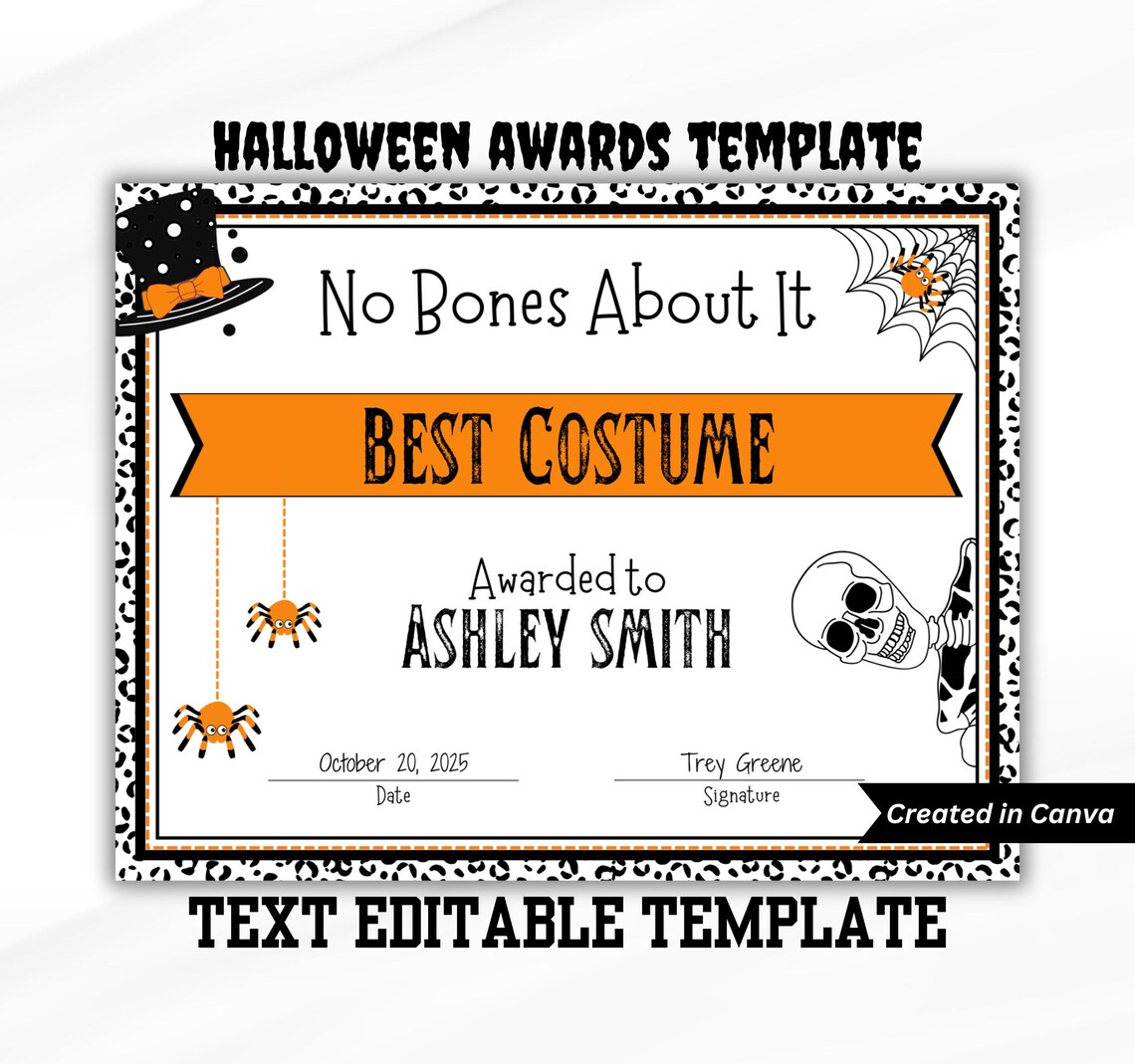 HALLOWEEN COSTUME AWARD Certificates - Best Costume, Scariest, Most ...