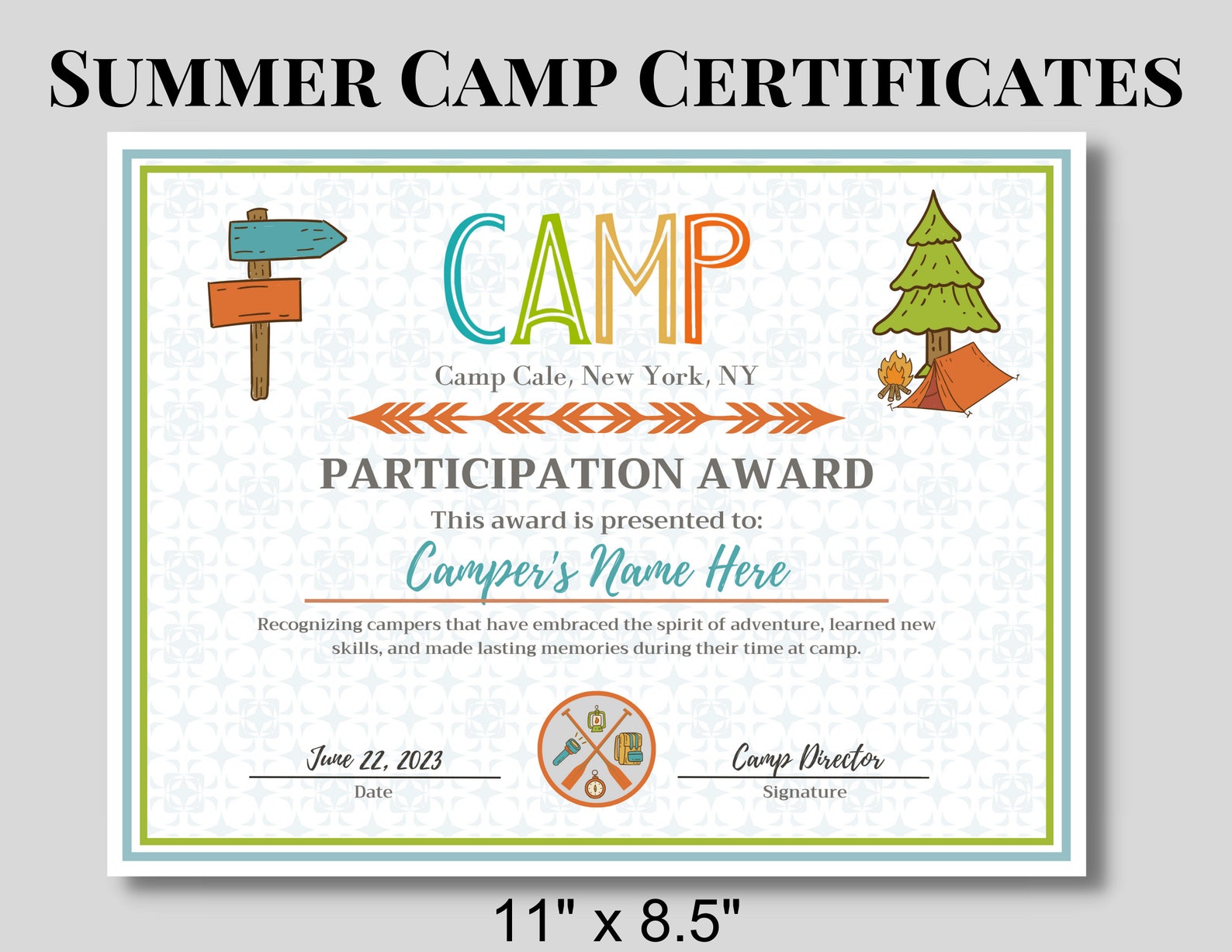 SUMMER CAMP Certificates Personalize and Celebrate Camp Memories ...