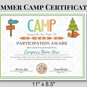 SUMMER CAMP Certificates | Personalize and Celebrate Camp Memories ...
