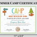 SUMMER CAMP Certificates Personalize and Celebrate Camp Memories ...