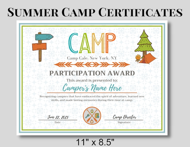 SUMMER CAMP Certificates Personalize and Celebrate Camp Memories ...