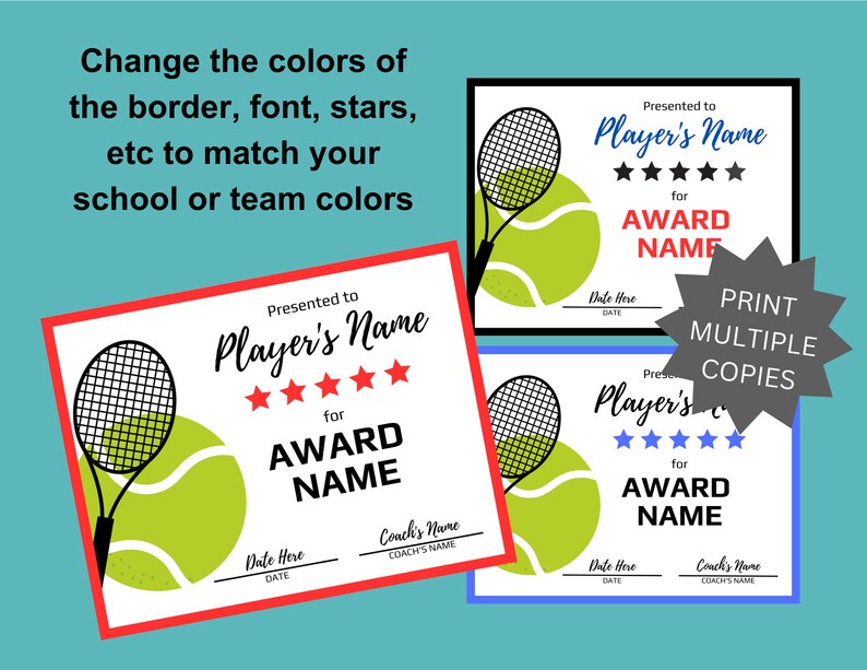 EDITABLE TENNIS Award Certificates Tennis Awards End of - Etsy