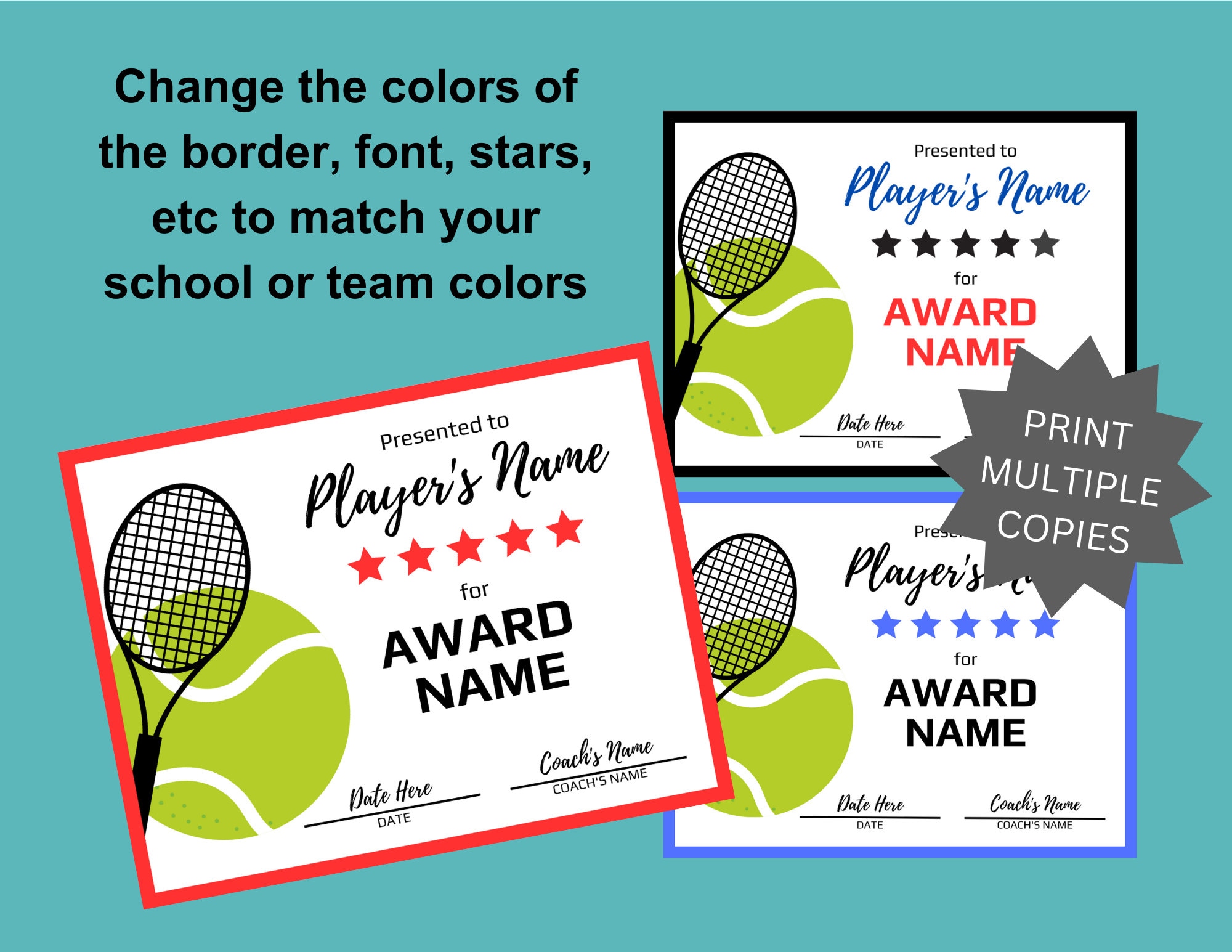 EDITABLE TENNIS Award Certificates Tennis Awards End of - Etsy