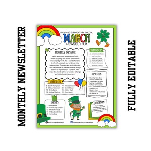 MARCH MONTHLY NEWSLETTER, All Elements Are Editable, Great for Schools ...