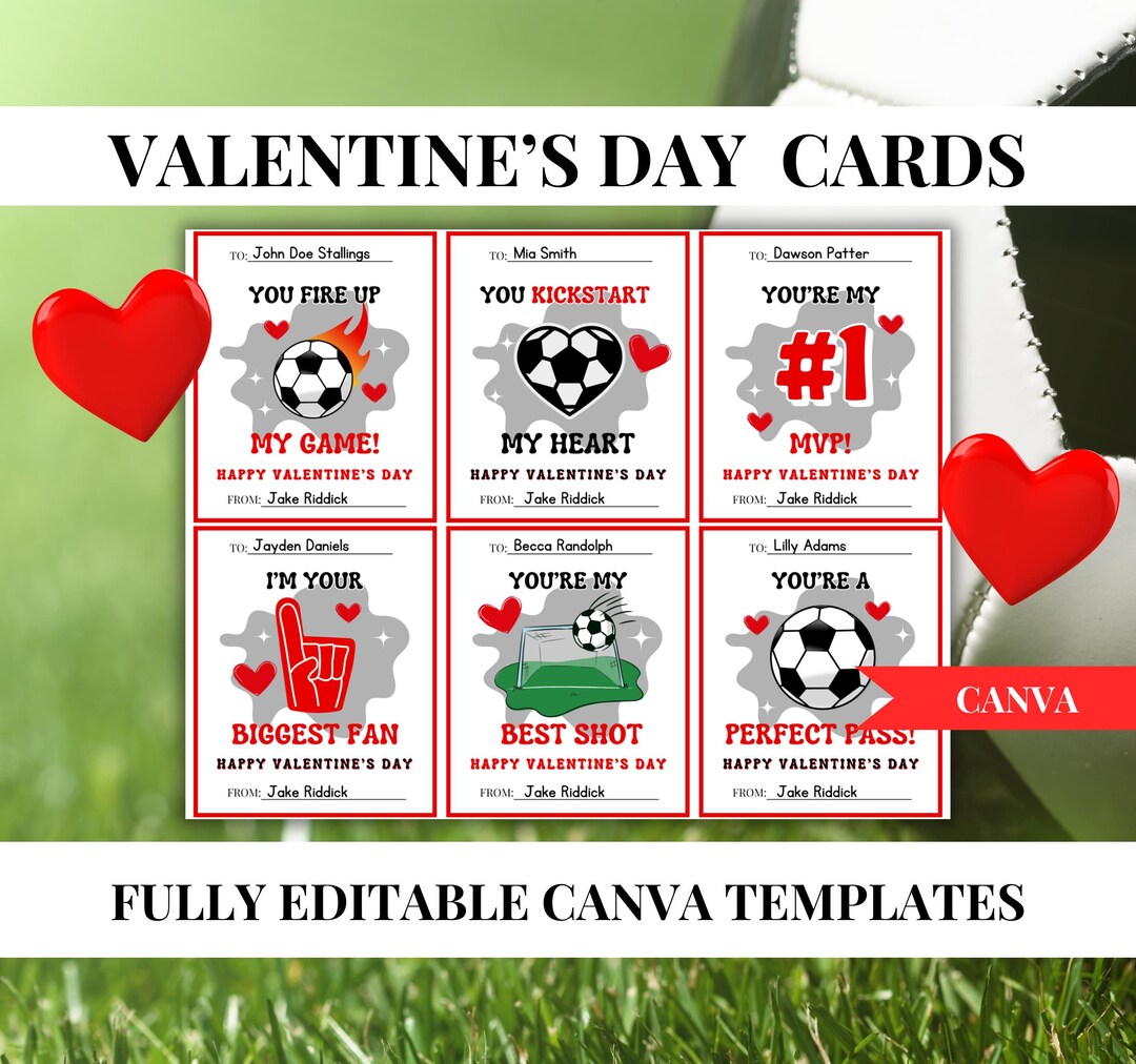Editable Soccer Valentine’s Day Cards for Students, Team Sports-themed ...