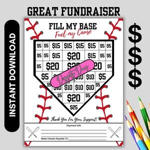 Fill My Base Baseball Fundraiser | Printable 8.5" X 11" | Color-in ...