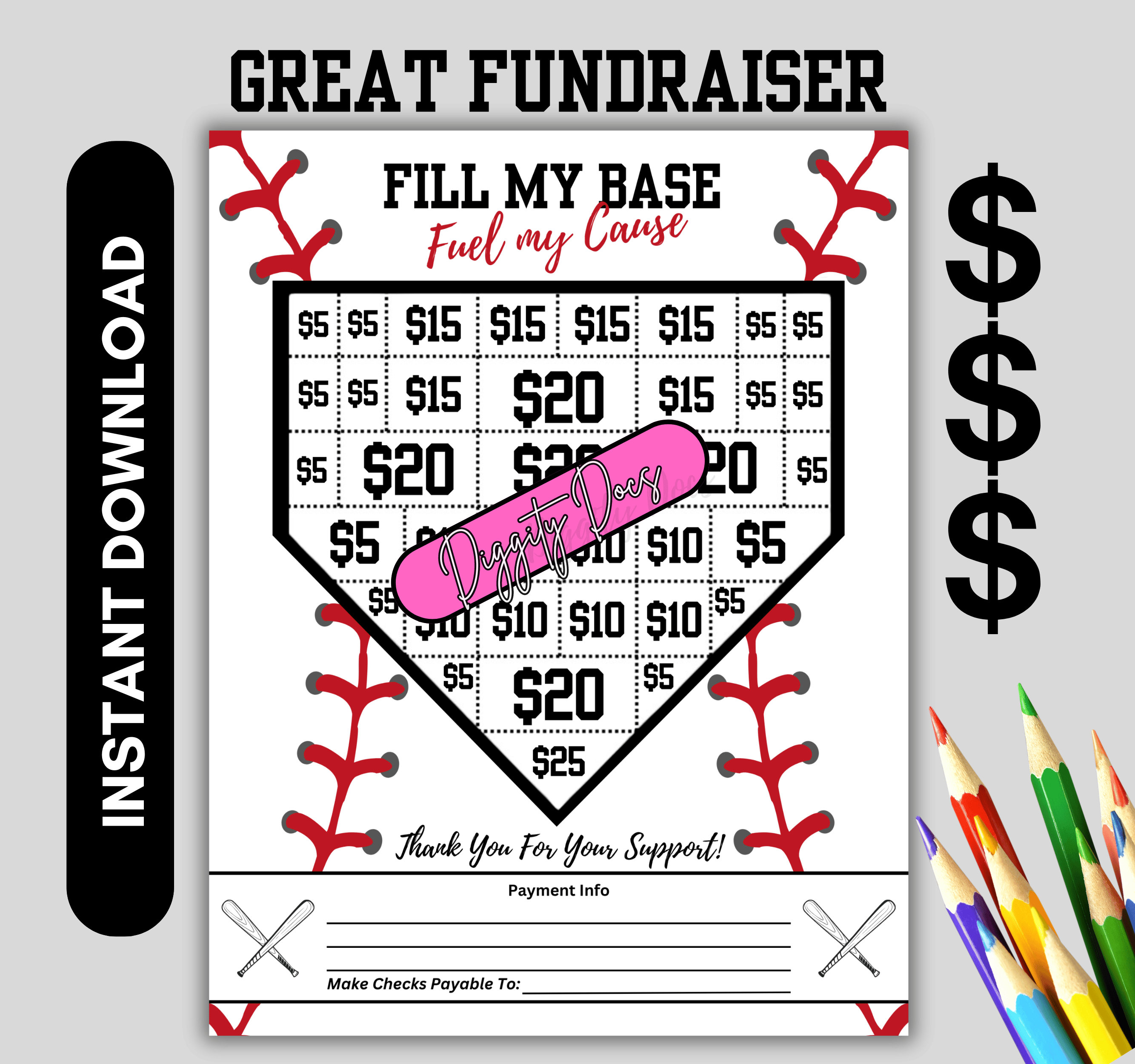 Fill My Base Baseball Fundraiser | Printable 8.5" X 11" | Color-in ...