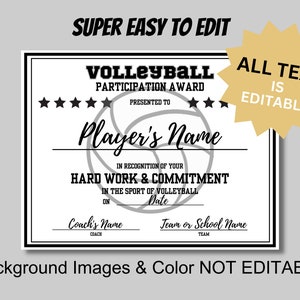 VOLLEYBALL CERTIFICATES | Text Editable | Awards | End of Year Awards ...