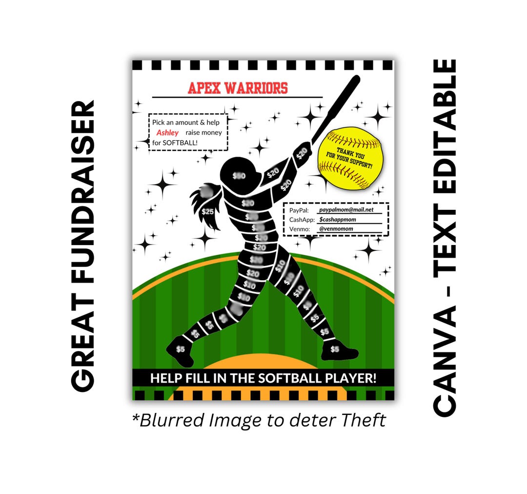SOFTBALL Player Fill in Fundraiser Editable | Softball Fundraiser Sheet ...