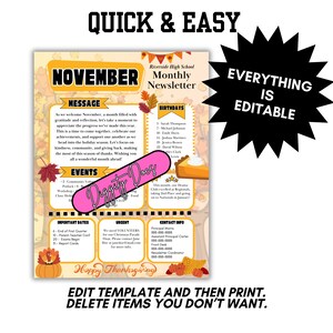NOVEMBER MONTHLY NEWSLETTER, All Elements Are Editable, Great for ...