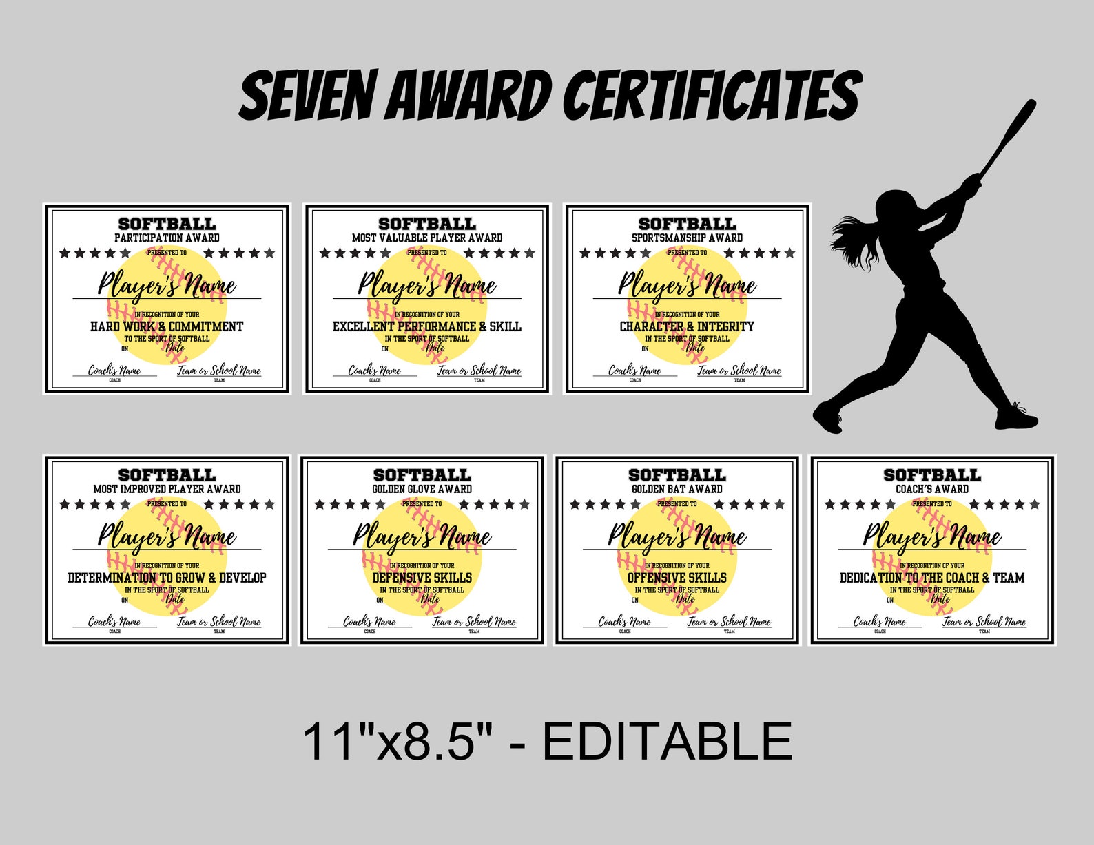 SOFTBALL CERTIFICATES Editable | Softball Awards | End of Year Awards ...