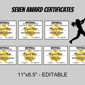 SOFTBALL CERTIFICATES Editable | Softball Awards | End of Year Awards ...