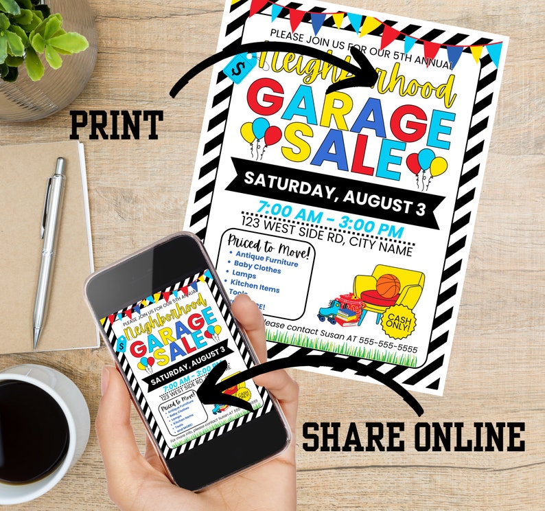 Editable Garage Sale Flyer Template - Customizable Yard Sale Poster for ...
