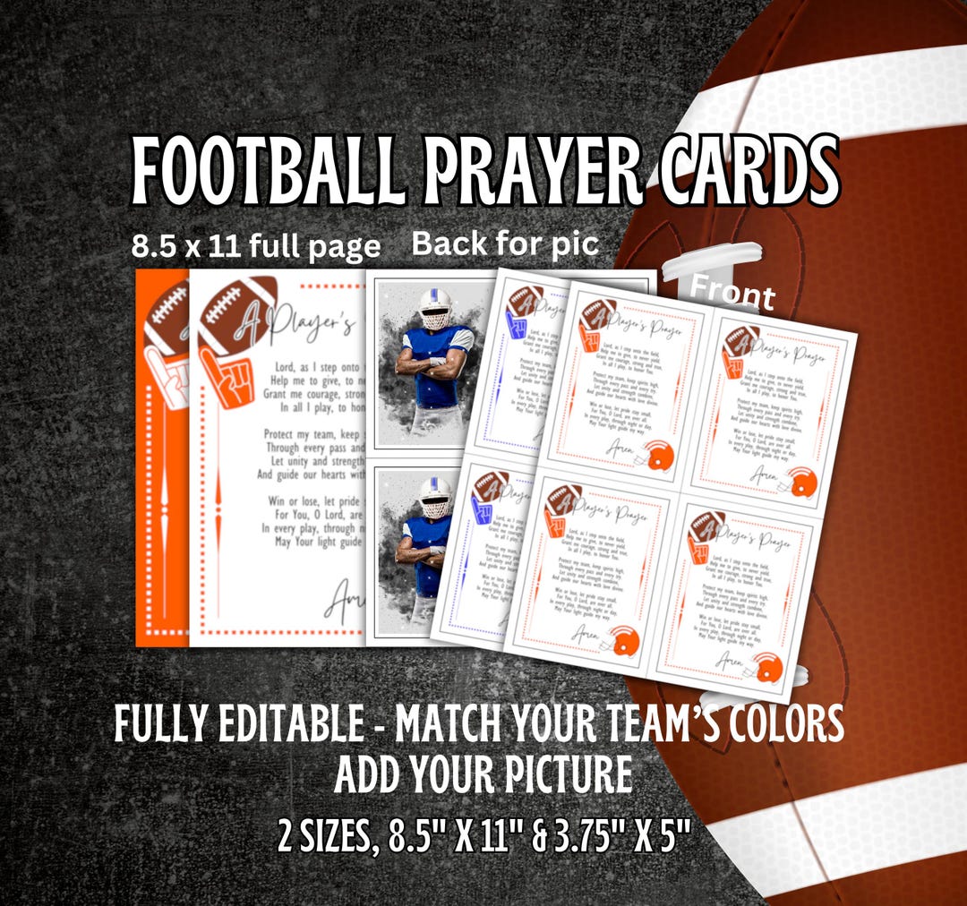 Editable Football Prayer Cards Gift Tags: Support With Inspirational ...