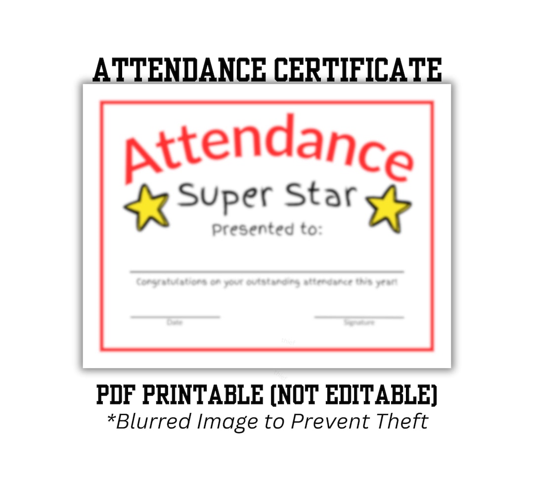 Attendance Certificate - Super Star Attendance - Printable PDF | School ...