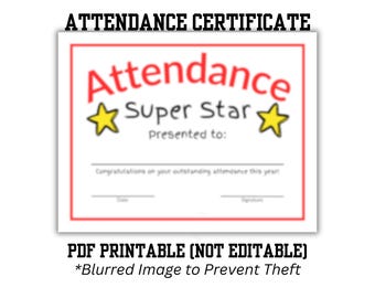 Attendance Certificate Super Star Attendance Printable PDF School ...