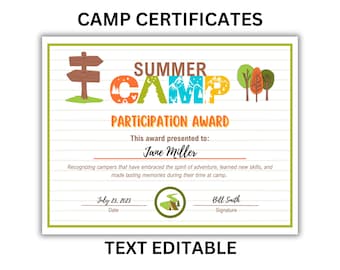 SUMMER CAMP Certificates | Personalize and Celebrate Camp Memories ...