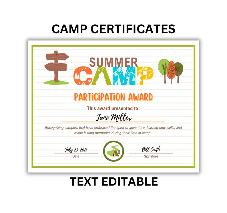 Editable Summer Camp Certificates | Personalize and Celebrate Camp ...