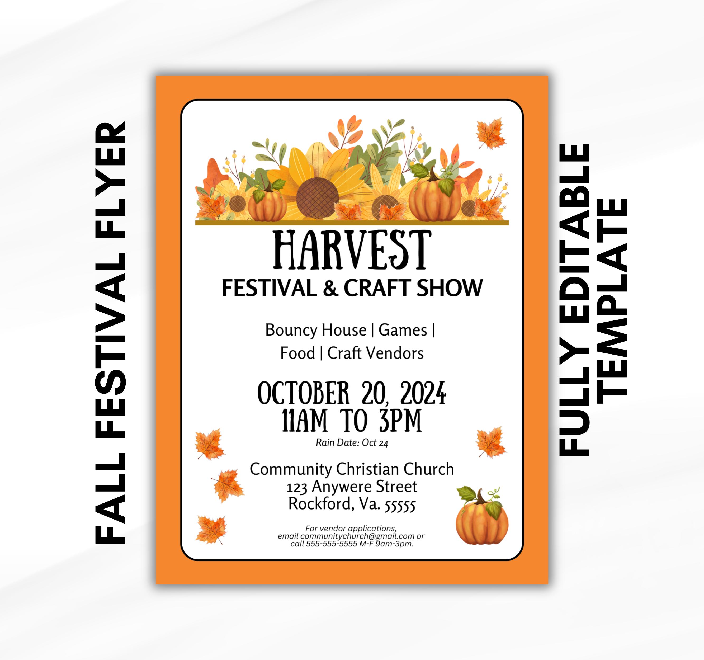 Editable Harvest Festival Flyer, Customizable Fall Event Poster, Autumn ...
