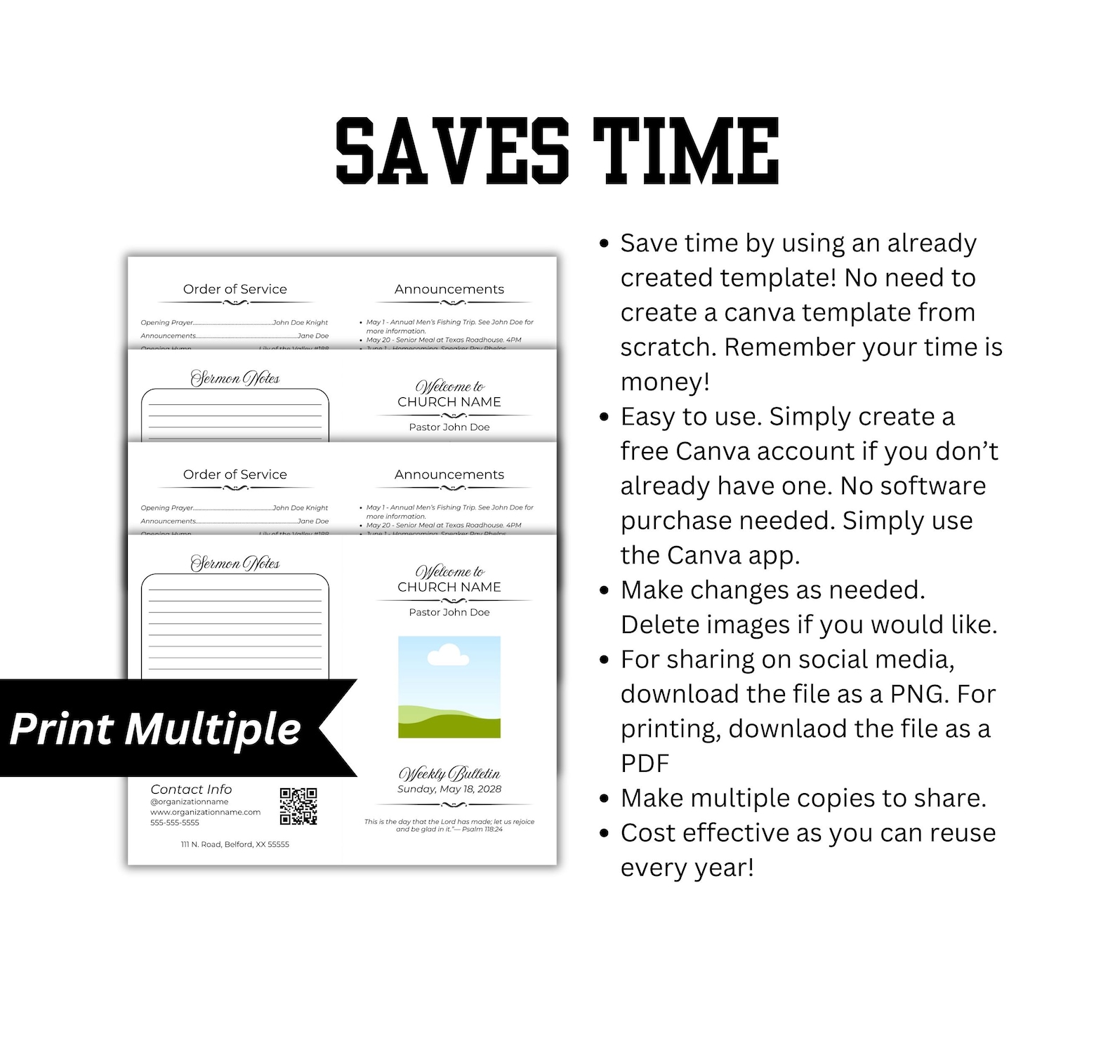 Editable Church Bulletin Template | Custom Canva Bifold Program for ...