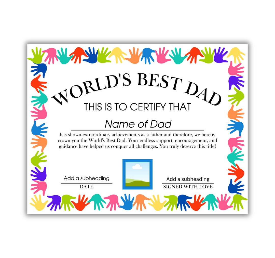 FATHER'S DAY Award Certificate Editable Father's Day Award Gift ...