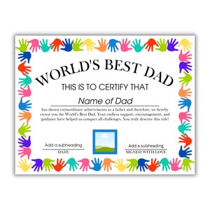 FATHER'S DAY Award Certificate Editable Father's Day Award Gift ...