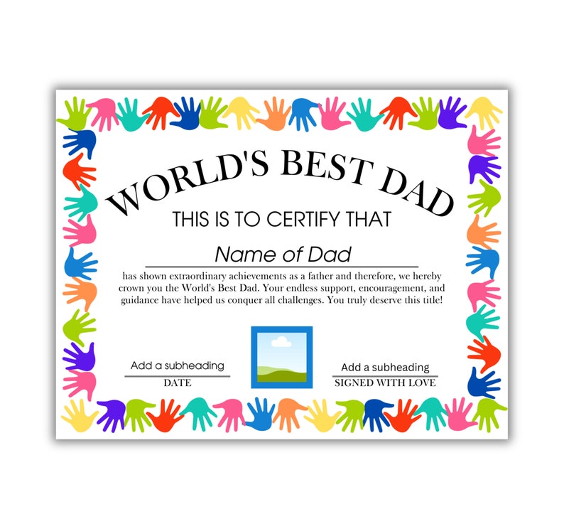 FATHER'S DAY Award Certificate Editable Father's Day Award Gift ...