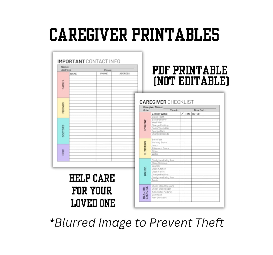 Caregiver Printable: for the Elderly and Their Caregiving. Help Keep ...
