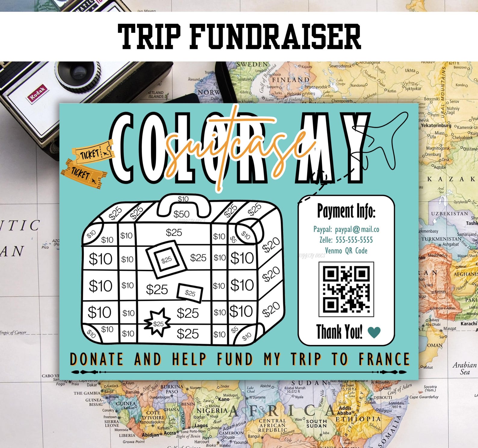School Trip Fundraiser, Church Mission Fundraising, Color in Donations ...