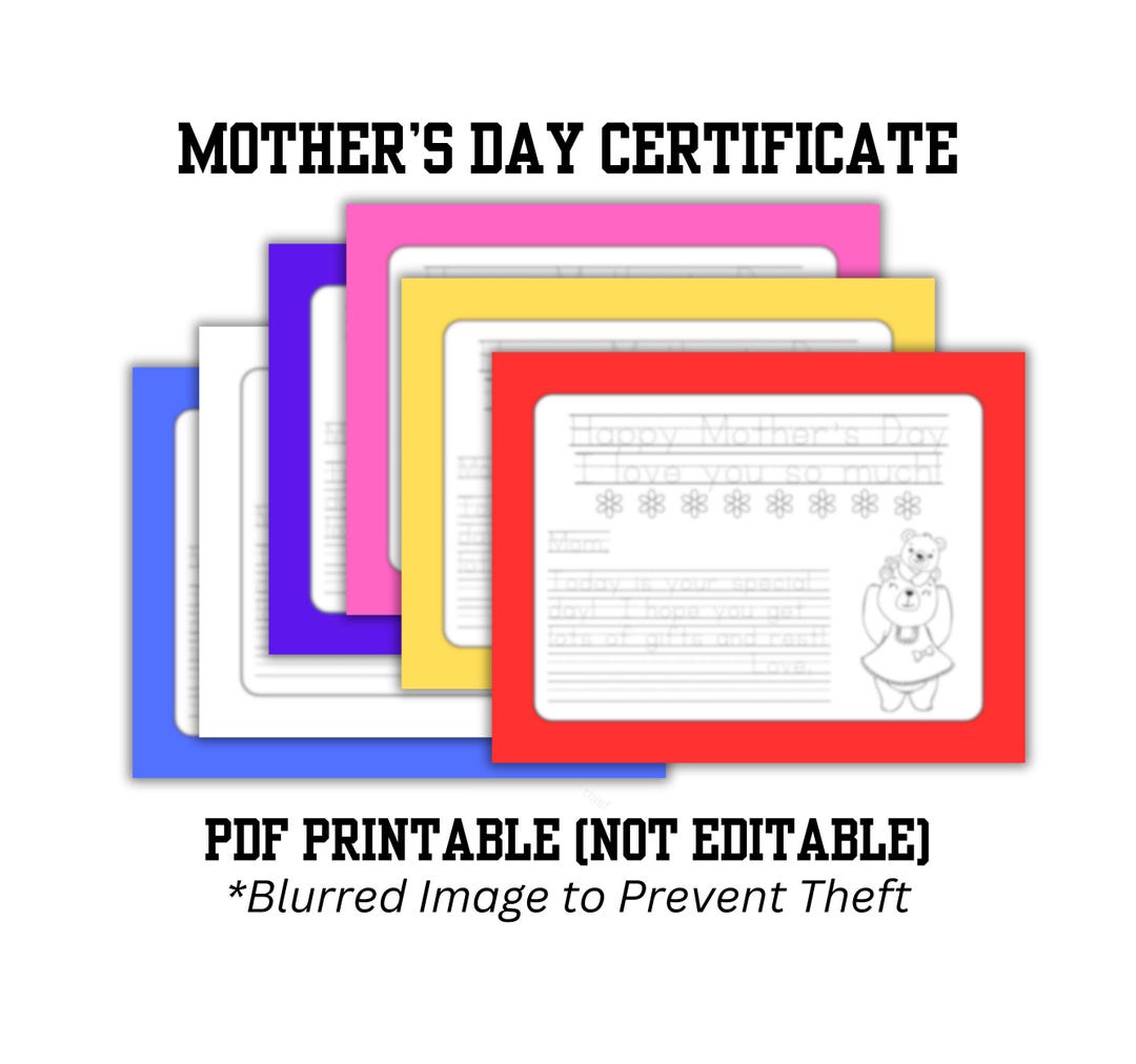 Mother's Day Certificate PDF Printable - Print & Fill Out. Perfect Gift ...