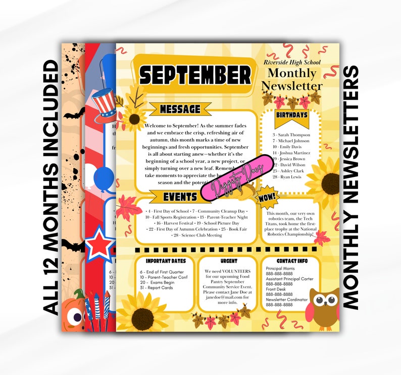 MONTHLY NEWSLETTER, All Elements Are Editable, Great for Schools, Clubs ...