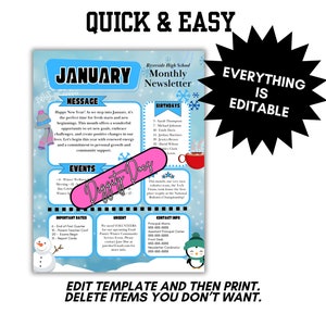 JANUARY MONTHLY NEWSLETTER, All Elements Are Editable, Great for ...