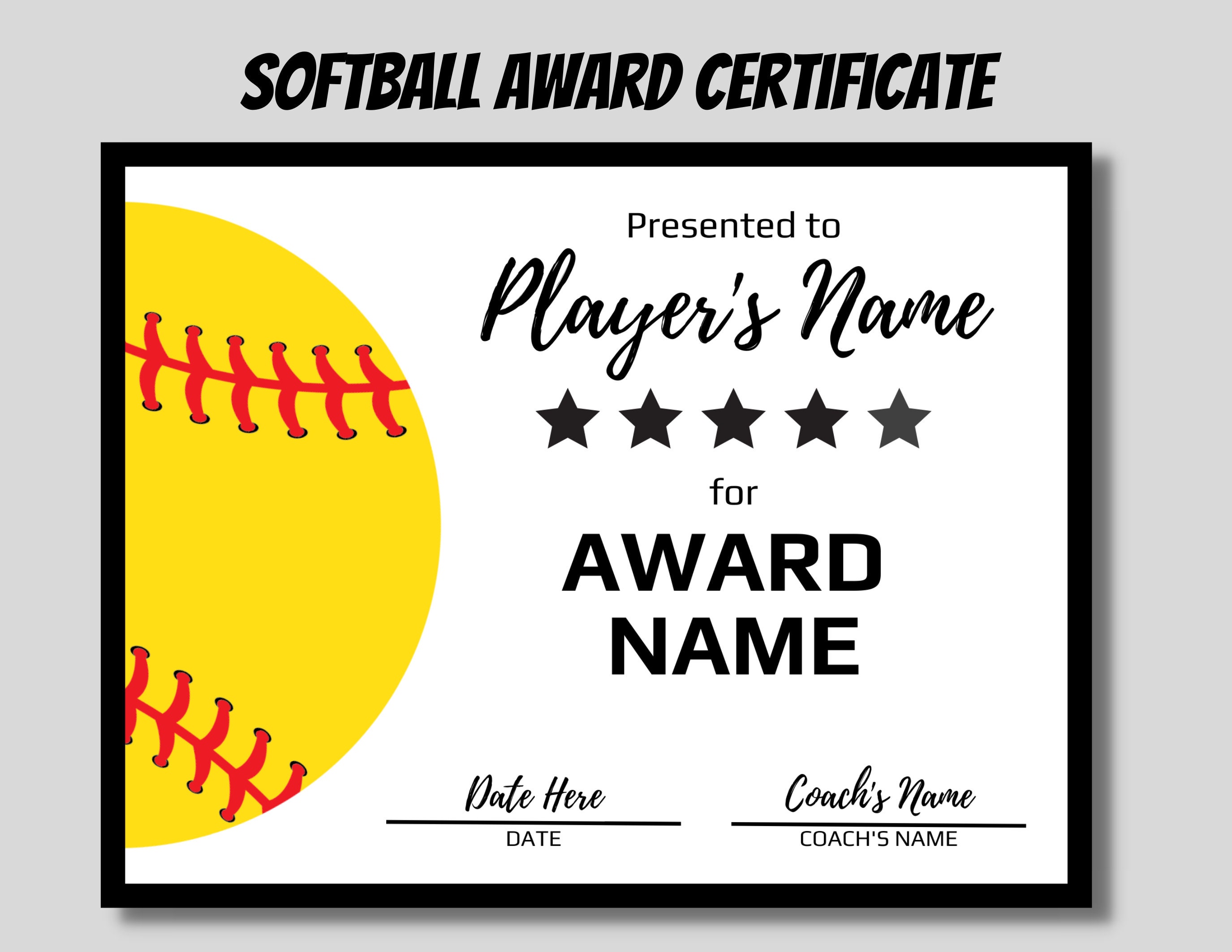EDITABLE Softball Award Certificates Softball Awards End of Year Awards ...