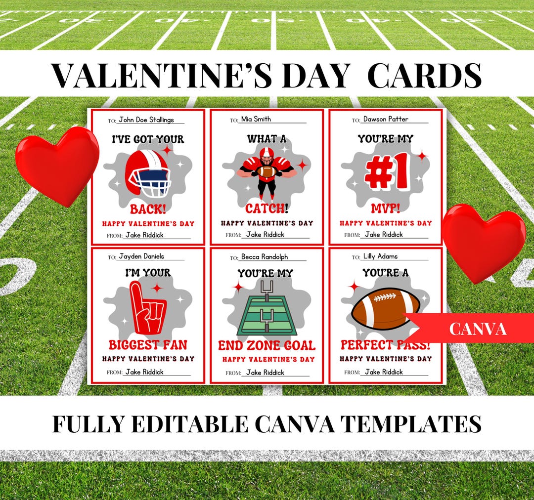 Editable Football Valentines Day Cards for Students, Team Sports-themed ...
